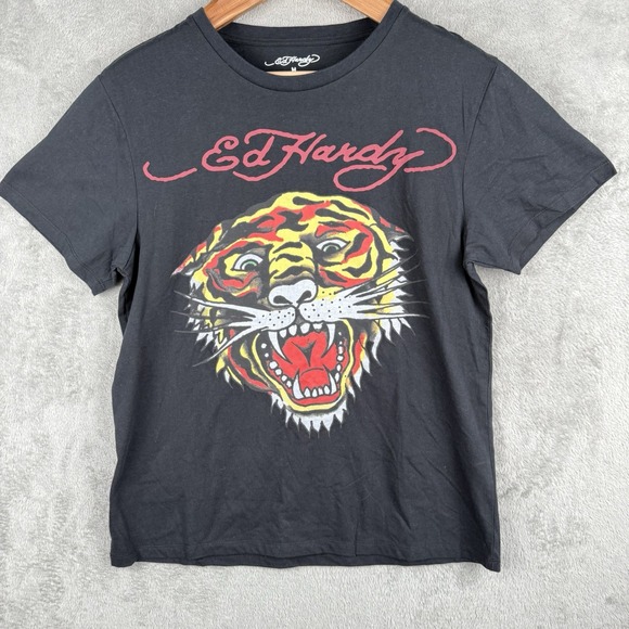 Ed Hardy | Shirts | Ed Hardy Tshirt Mens M Ss Black Graphic Tiger Print ...